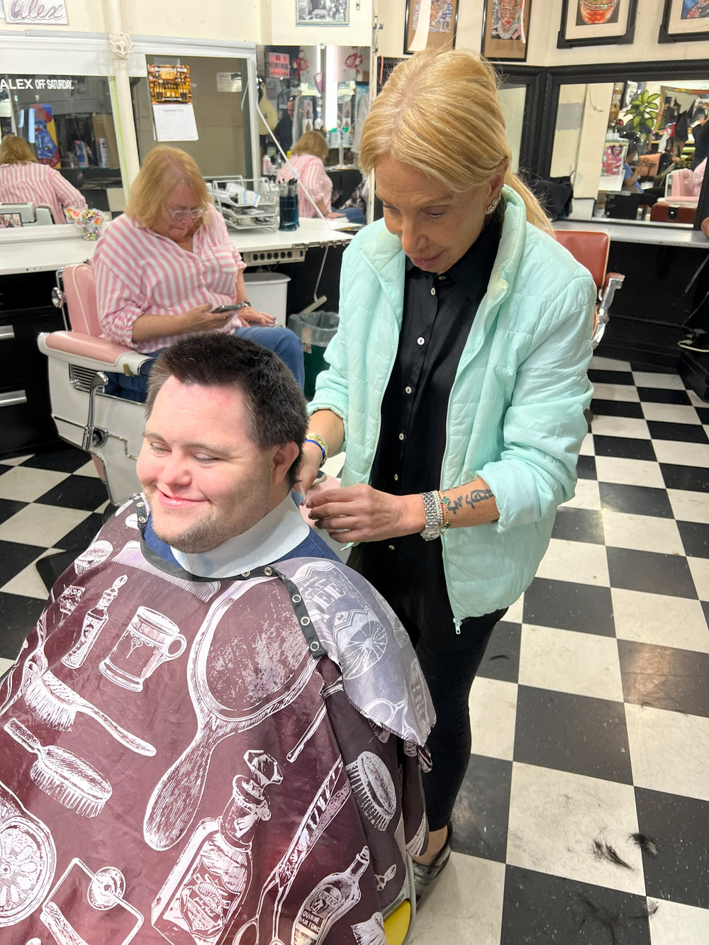 John Gets His Haircut by Regina at Astor Place - John's Crazy Socks