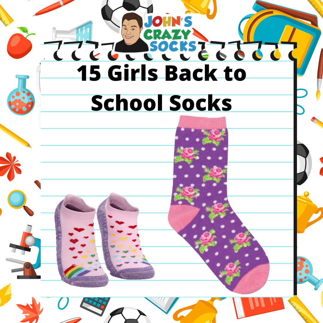 15 Girls Back to School Socks | Colorful Socks - Johns Crazy Socks