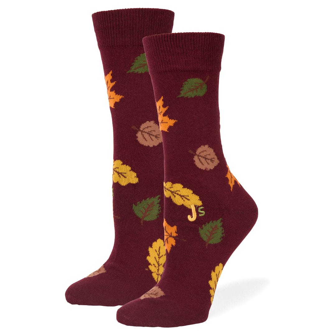 Autumn Leaves Crew Socks - Wine / Large - Johns Crazy Socks