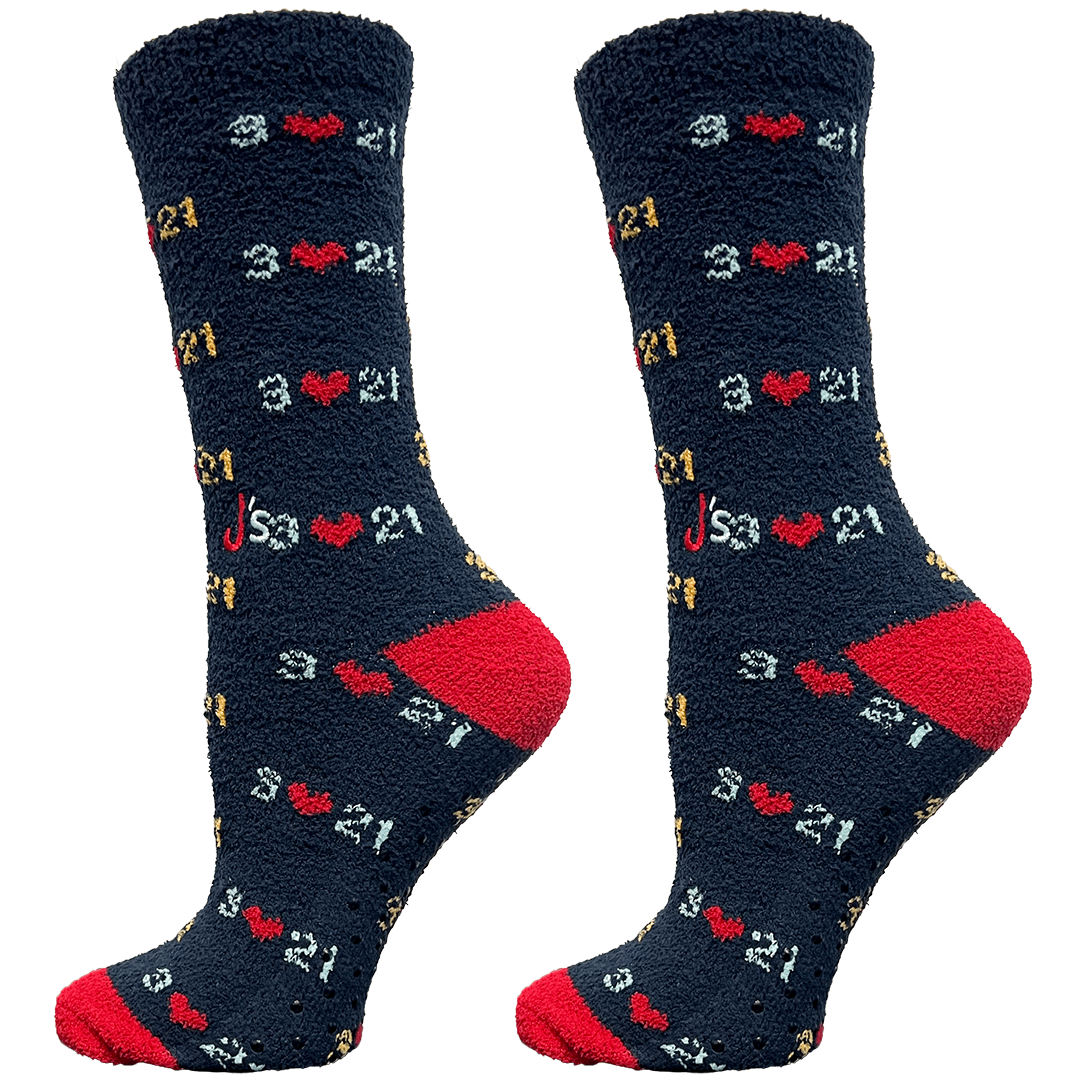 Down Syndrome Awareness Navy Blue Fuzzy Crew Socks - Navy Blue / Large ...