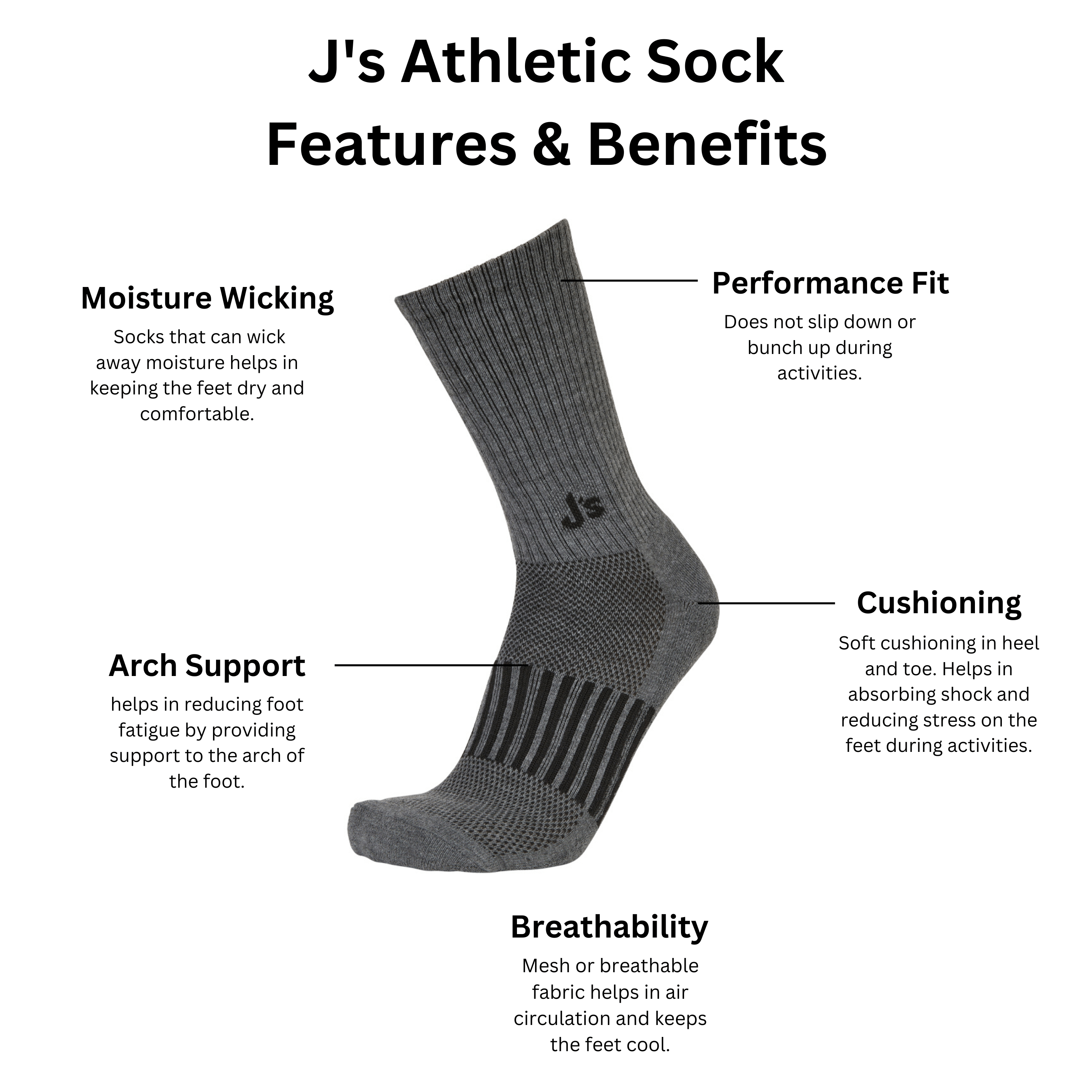 J's Athletic Crew 3 Pack - Black/Grey - Black/Grey / Large - Johns ...
