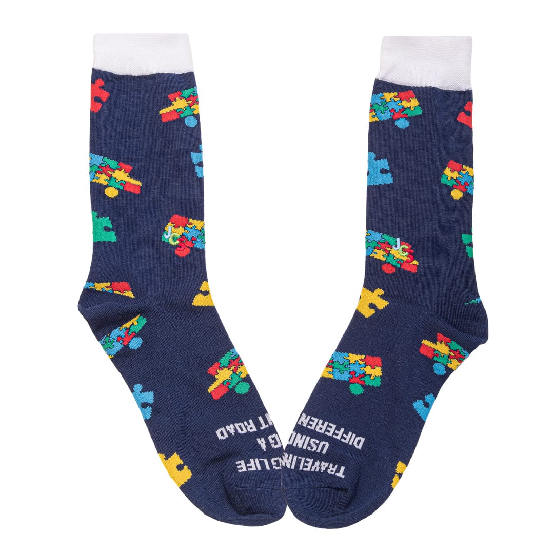 Bus Puzzle Piece Autism Awareness Unisex Crew Socks - Women's / Navy ...