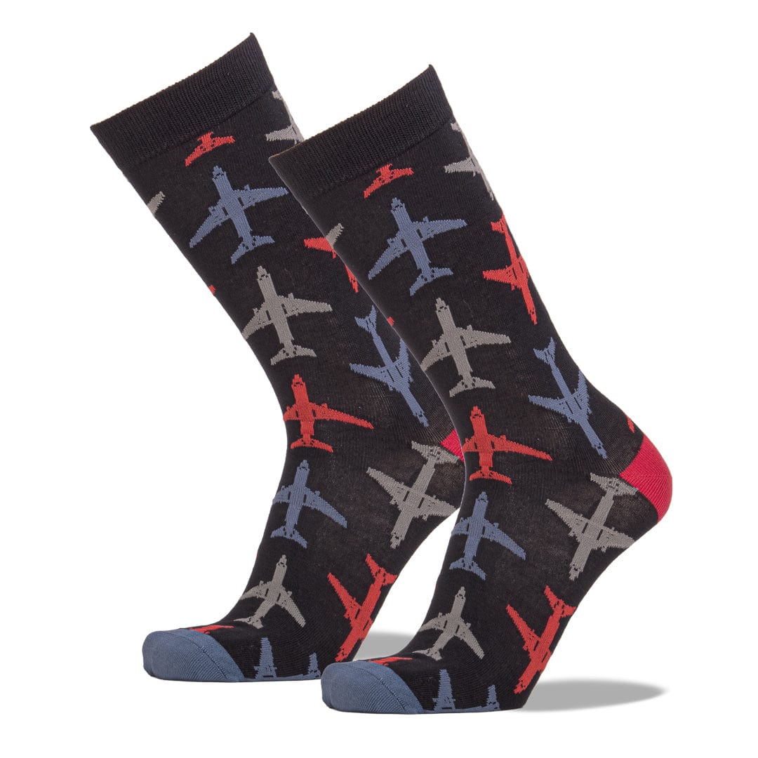 Airplanes Men's Bamboo Crew Socks - Black - Johns Crazy Socks