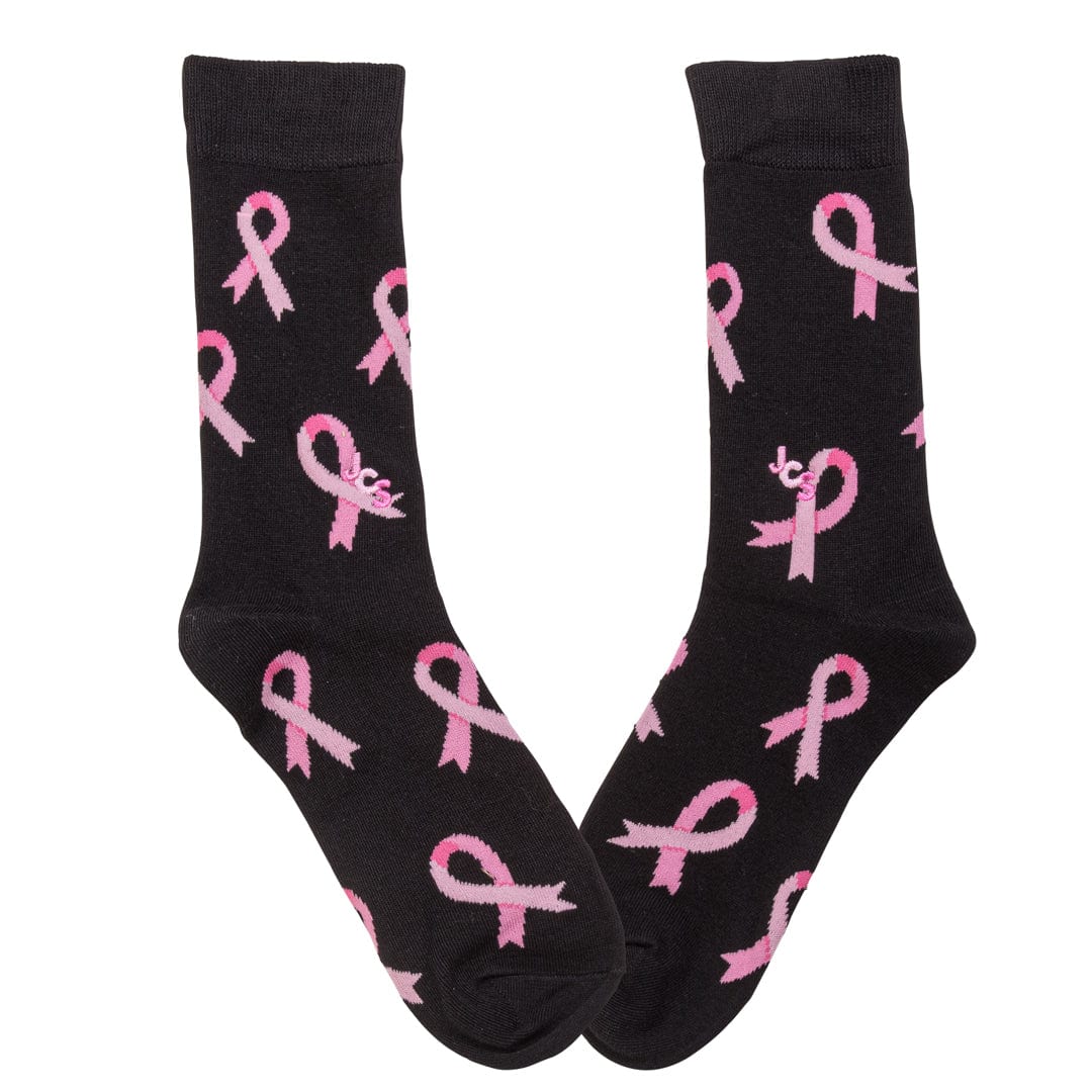 Breast Cancer Awareness Ribbon Black Crew Sock - Johns Crazy Socks