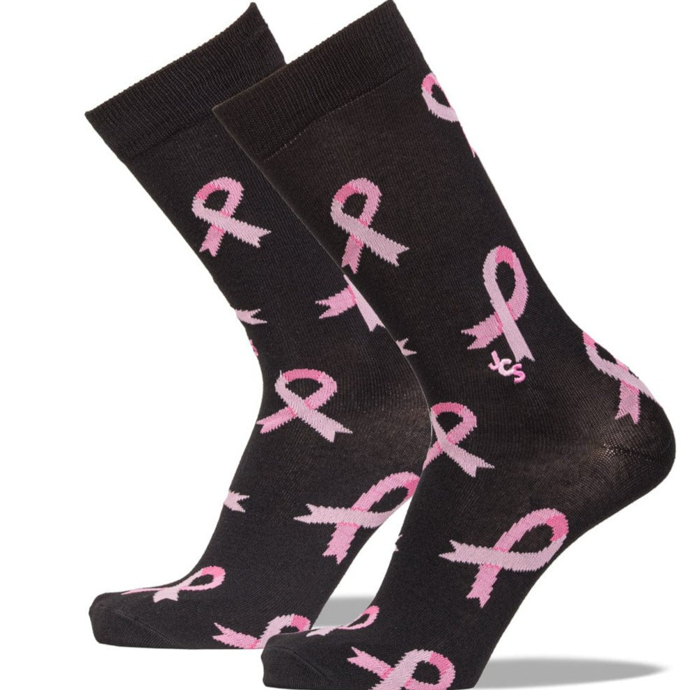 Breast Cancer Awareness Ribbon Black Crew Sock - Johns Crazy Socks