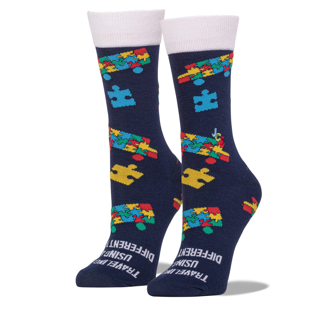 Bus Puzzle Piece Autism Awareness Unisex Crew Socks - Women's / Navy ...