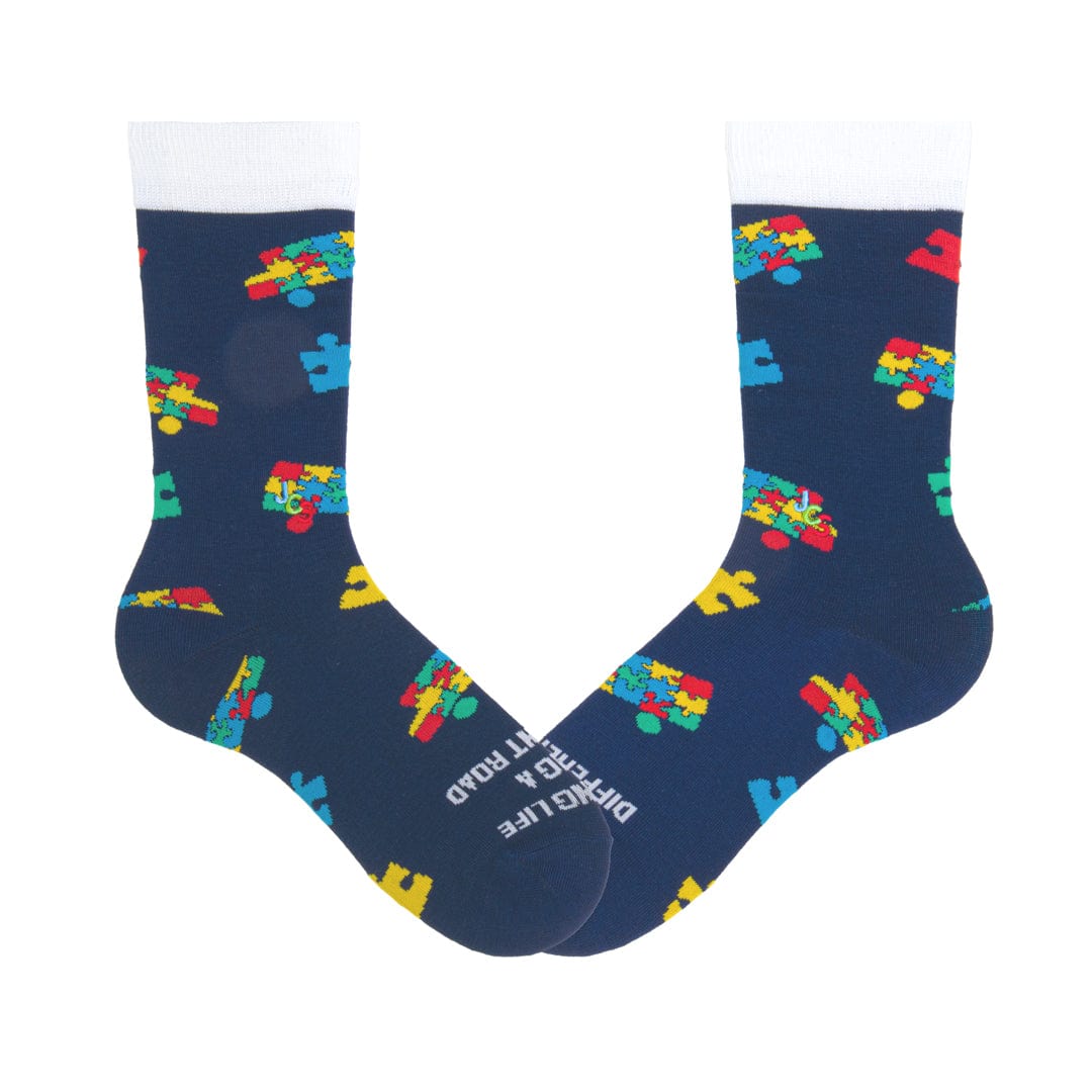 Bus Puzzle Piece Autism Awareness Unisex Crew Socks - Women's / Navy ...