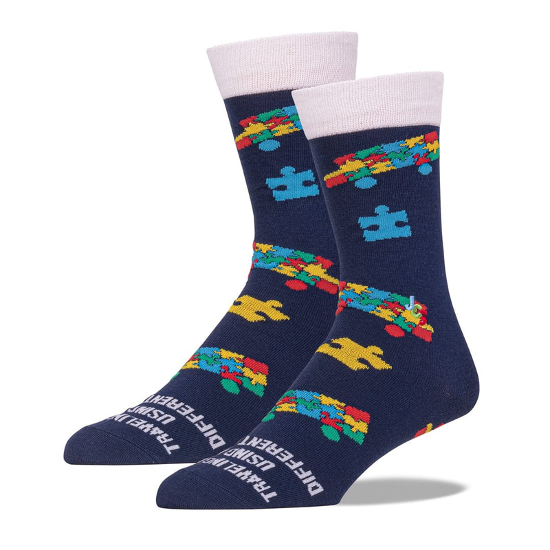 Bus Puzzle Piece Autism Awareness Unisex Crew Socks - Women's / Navy ...