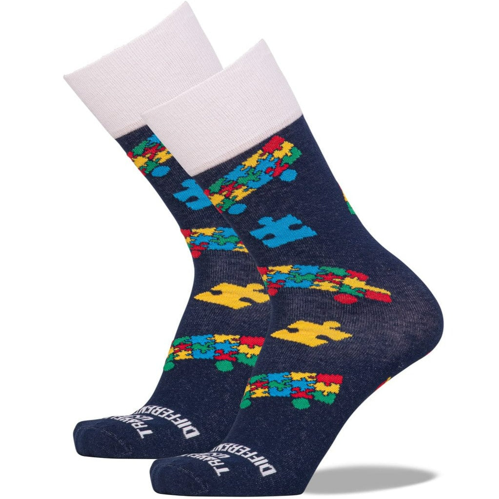 Bus Puzzle Piece Autism Awareness Unisex Crew Socks - Women's / Navy ...