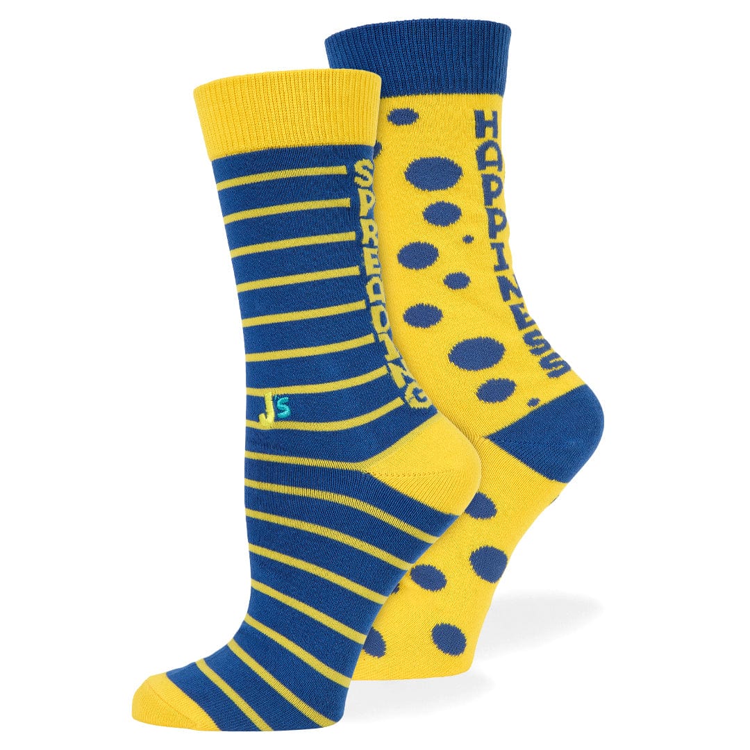 Mismatched Spreading Happiness Crew Socks - Blue / Large - Johns Crazy ...