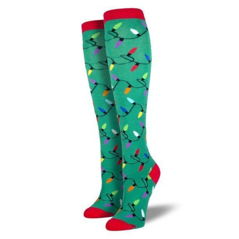 Christmas Lights Socks- Knee High Socks for Women - Red - Johns Crazy Socks