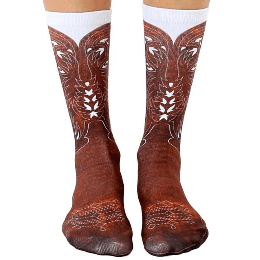 Cowboy Boot Unisex Crew Sock - White - Johns Crazy Socks