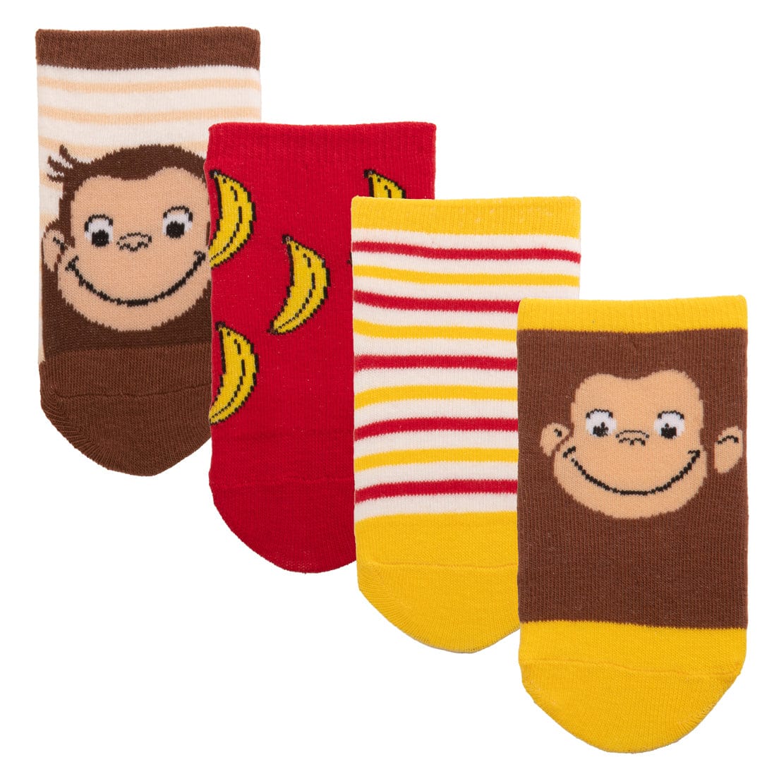 Curious George 4 Pack Socks - Brown / Red / 0-12Months - Johns Crazy Socks