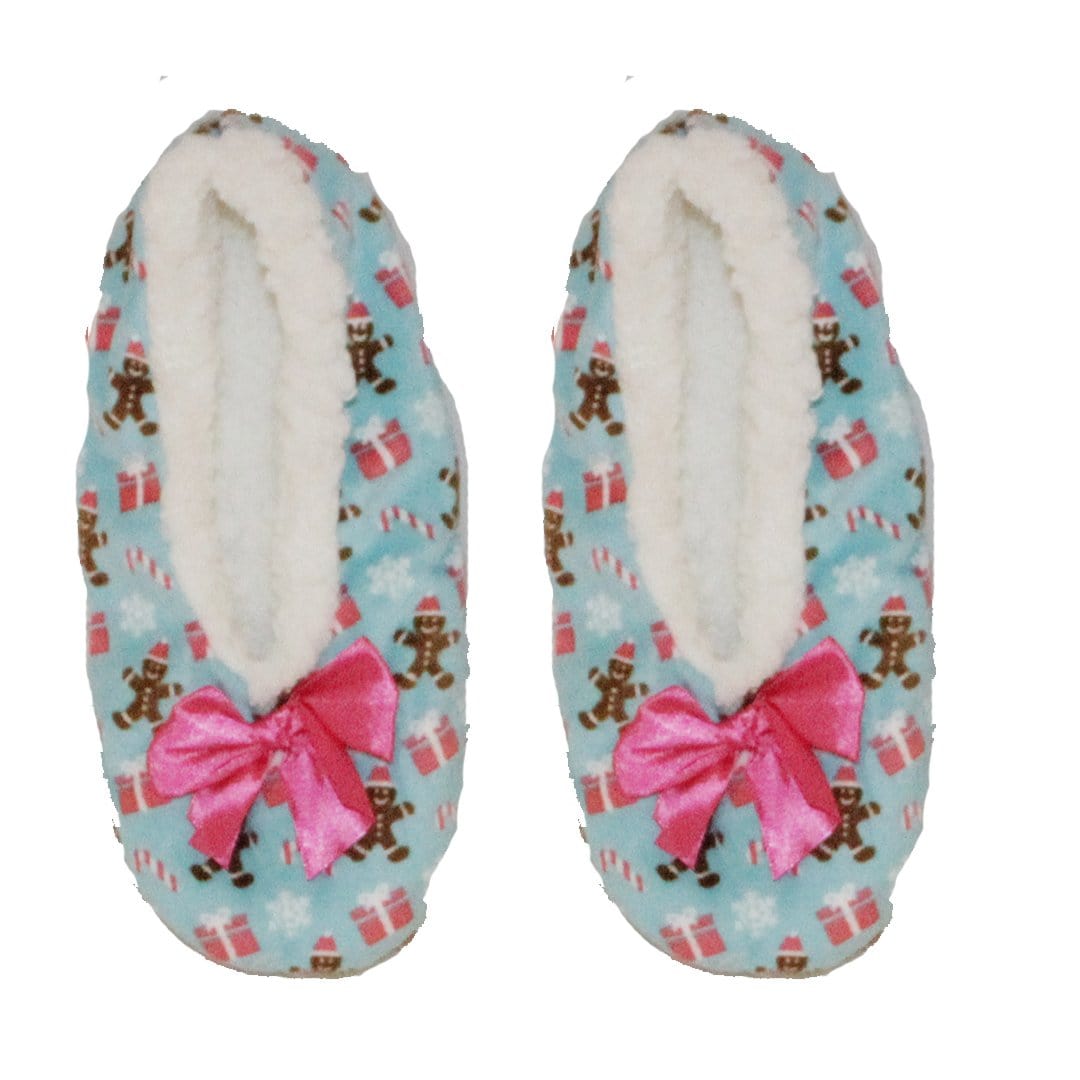 Gingerbread Wonderland Fuzzy Sherpa Slipper Socks - Blue / Small ...
