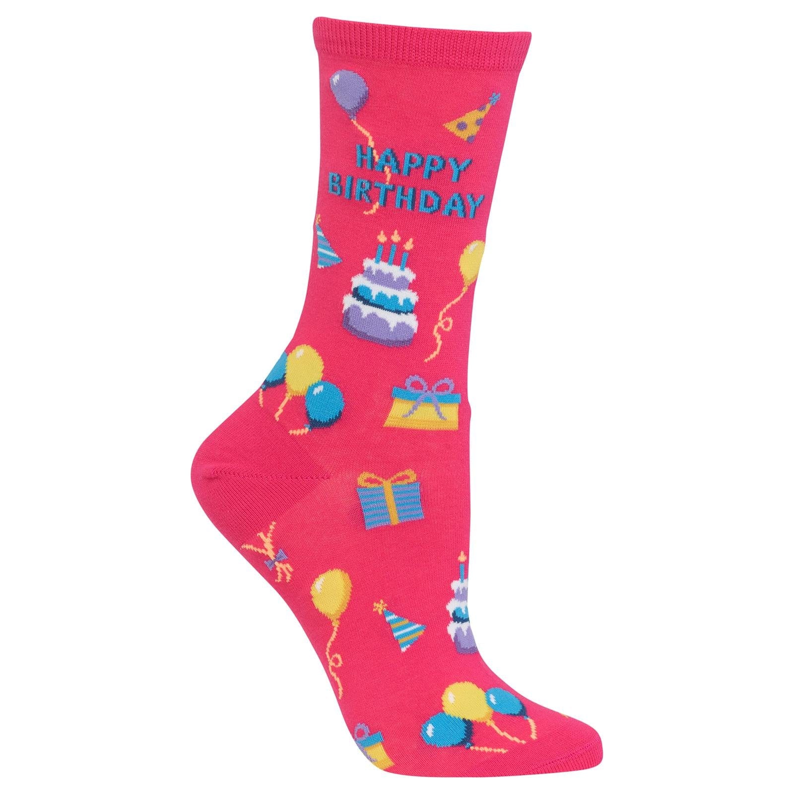 Happy Birthday Women's Crew Socks - Pink - Johns Crazy Socks