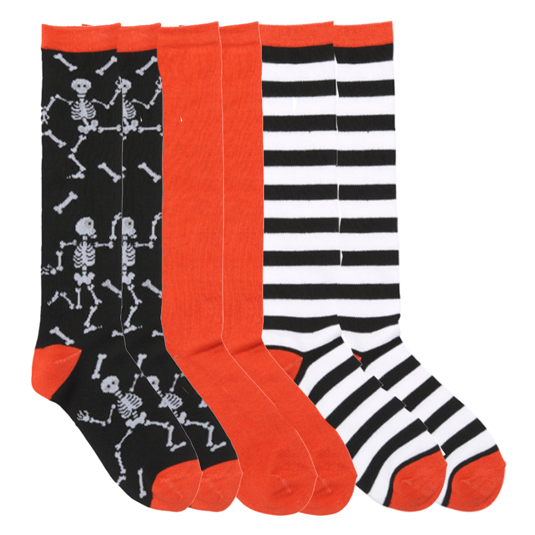 Halloween Skeletons Knee High Socks 3 Pack - Johns Crazy Socks