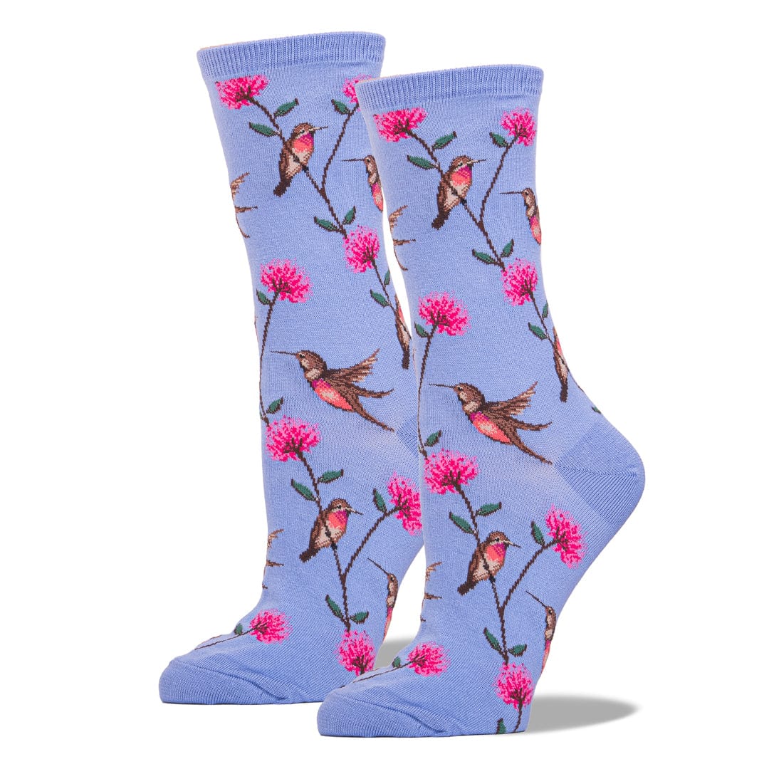 Hummingbirds Women's Crew Sock - Blue - Johns Crazy Socks