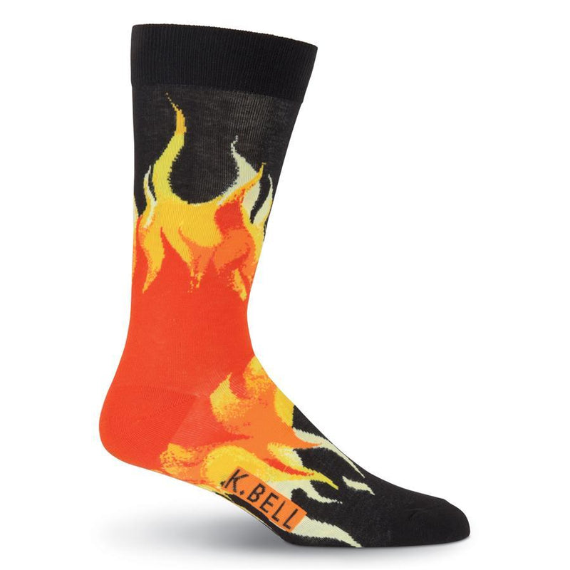 Fire Flames Men's Crew Socks - Black - Johns Crazy Socks