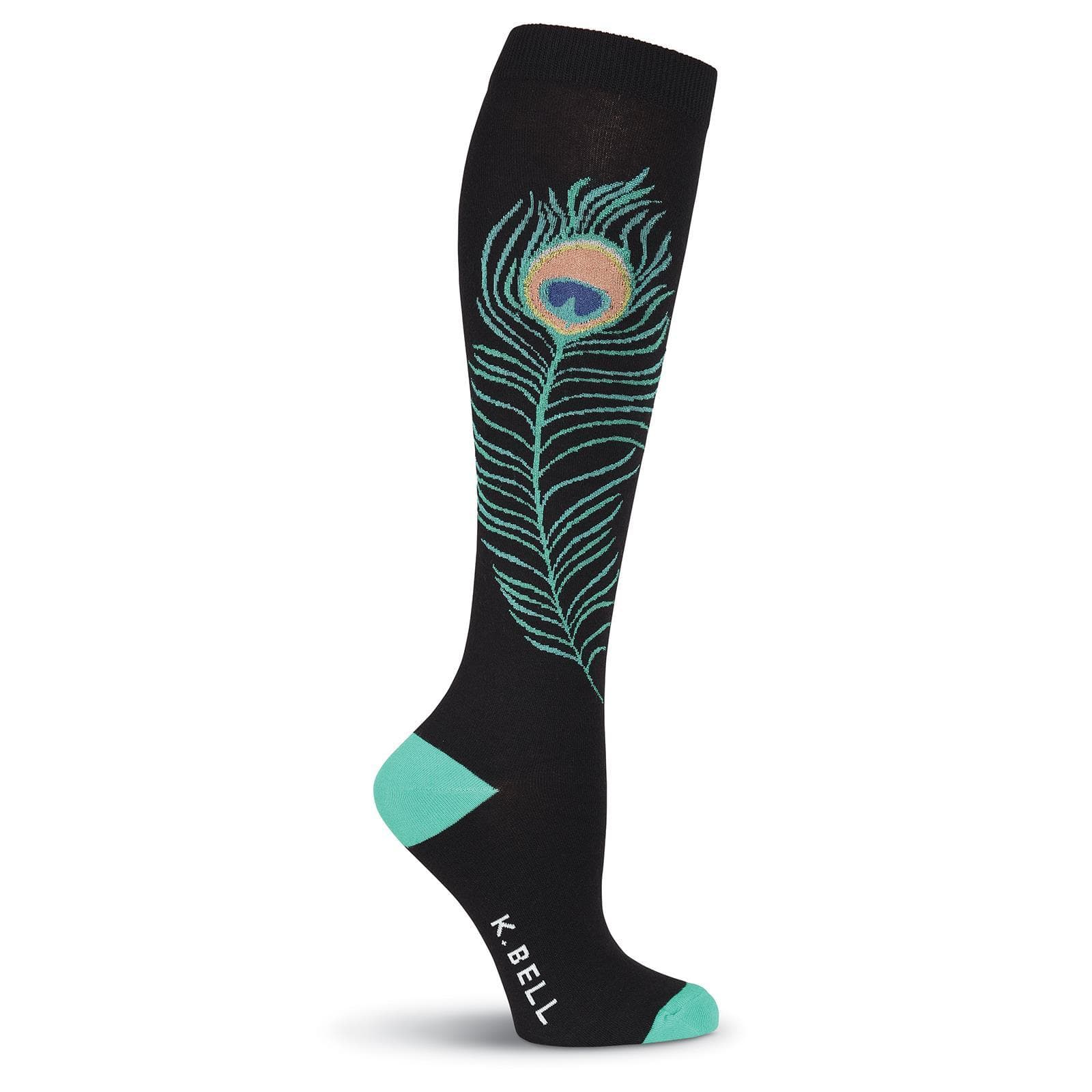 Peacock Feather Socks - Knee High Socks for Women - Black - Johns Crazy ...