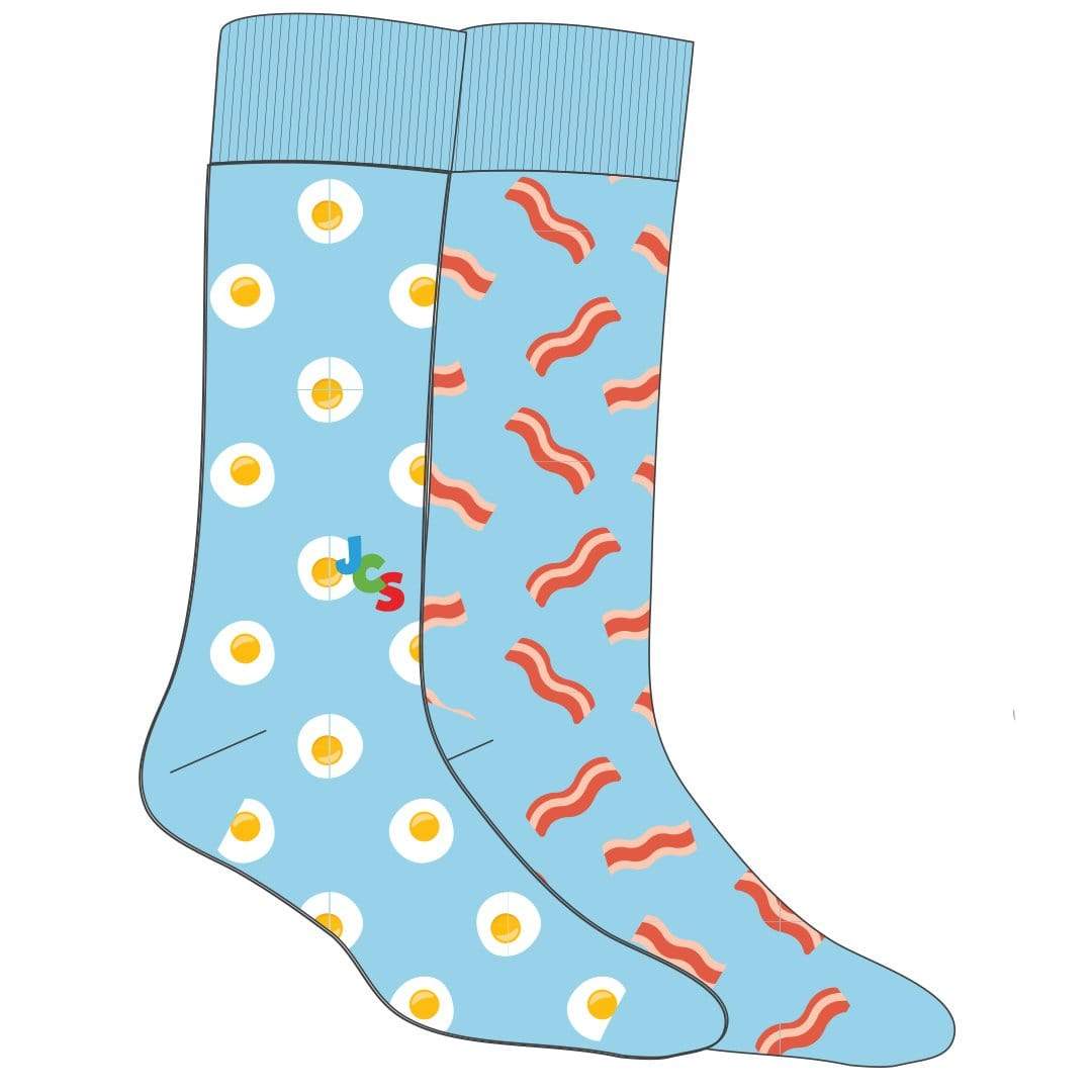 Mismatched Eggs and Bacon Crew Socks - Johns Crazy Socks