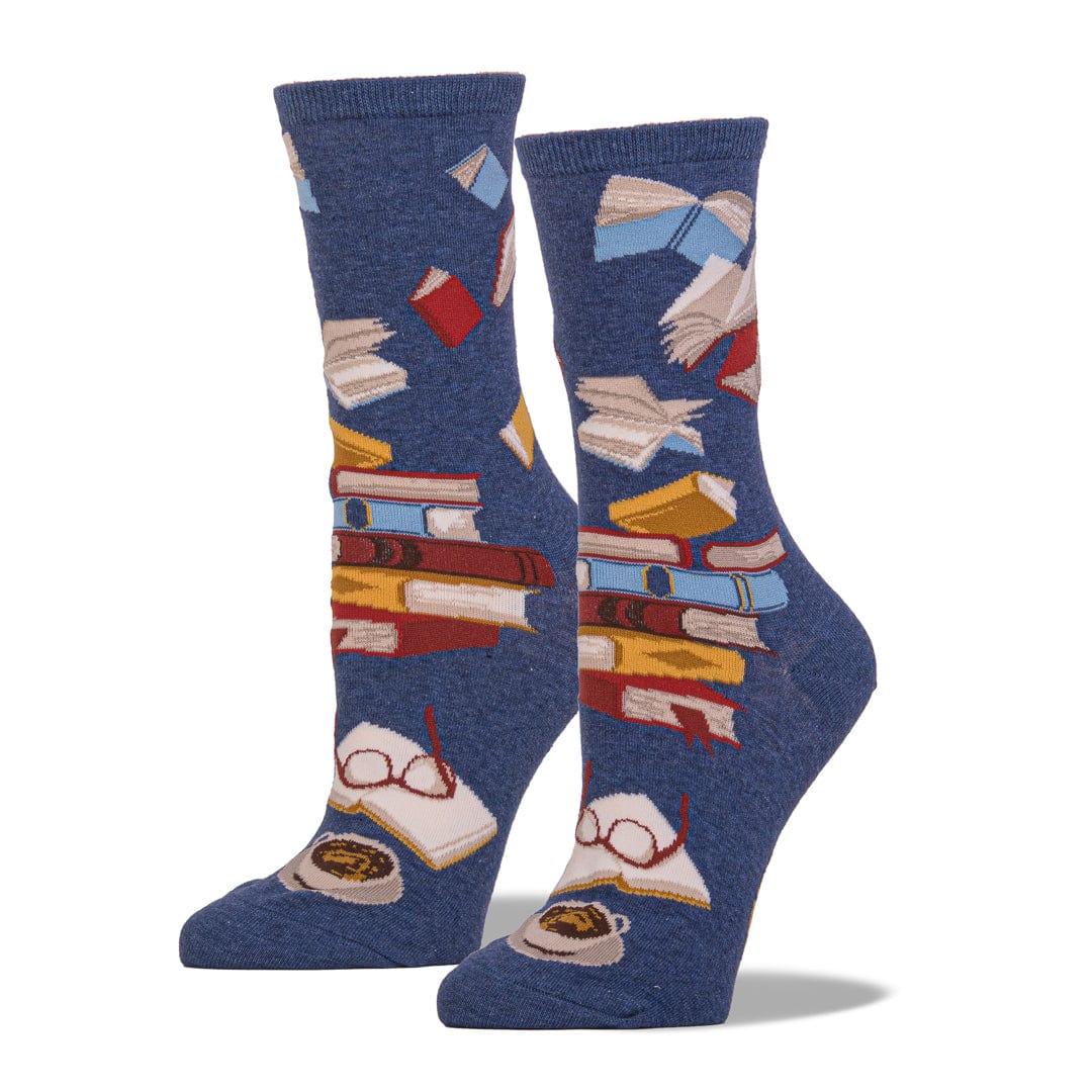 Library Socks for Literacy - Crew Socks for Women - Blue - Johns Crazy ...