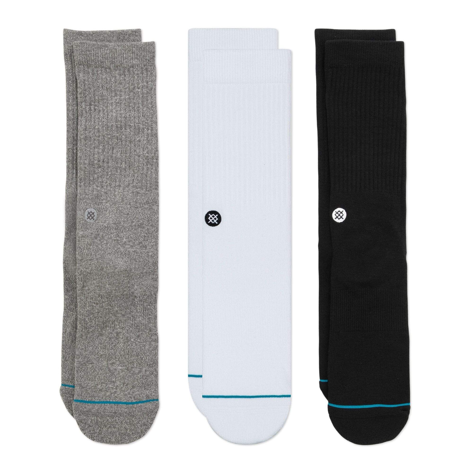 Icon 3 Pack Men's Crew Sock - Black / Grey / White / King Fits Most Men ...