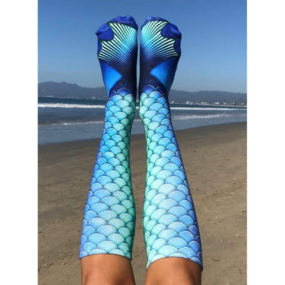 Mermaid Blue Sock Knee High Sock - Johns Crazy Socks