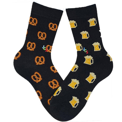 Mismatched Beer and Pretzel Crew Socks - Johns Crazy Socks