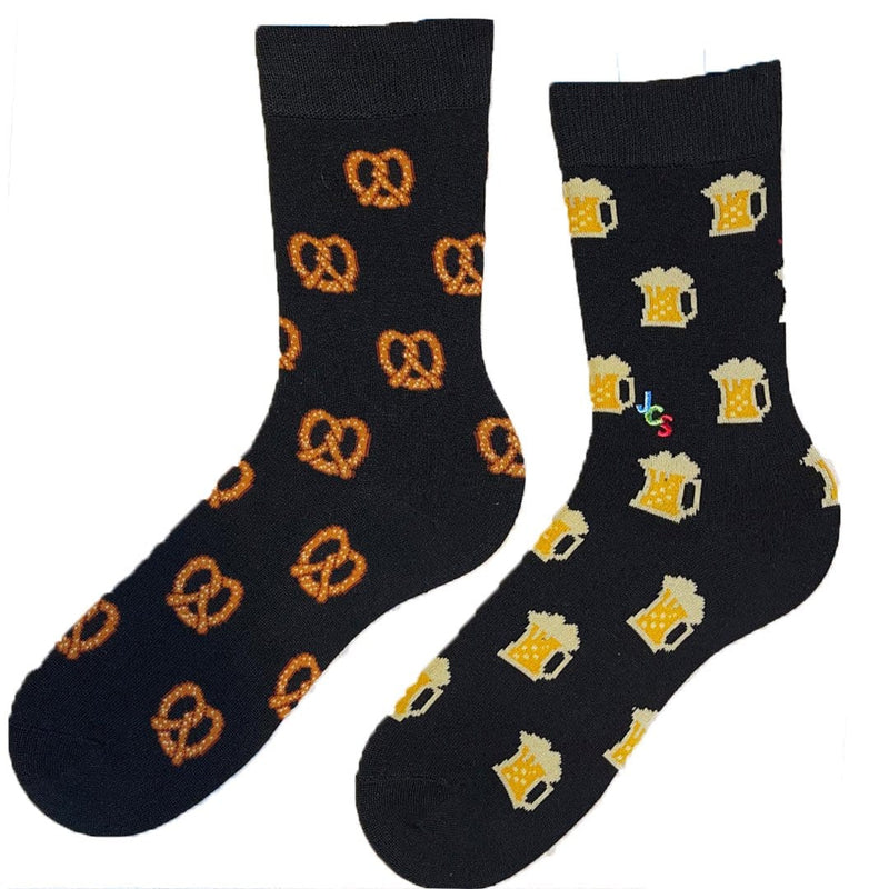 Mismatched Beer and Pretzel Crew Socks - Johns Crazy Socks