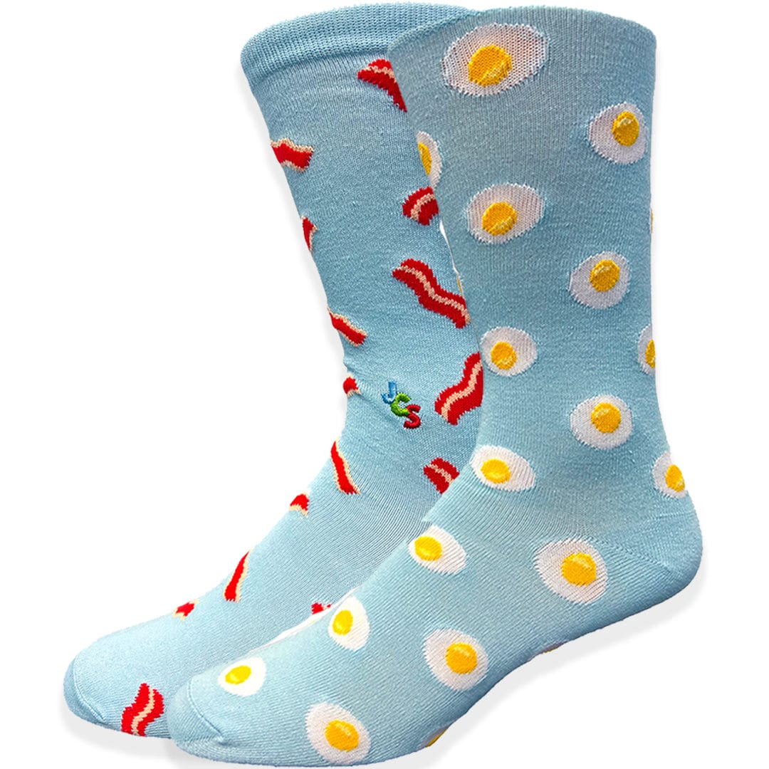 Mismatched Eggs and Bacon Crew Socks - Johns Crazy Socks