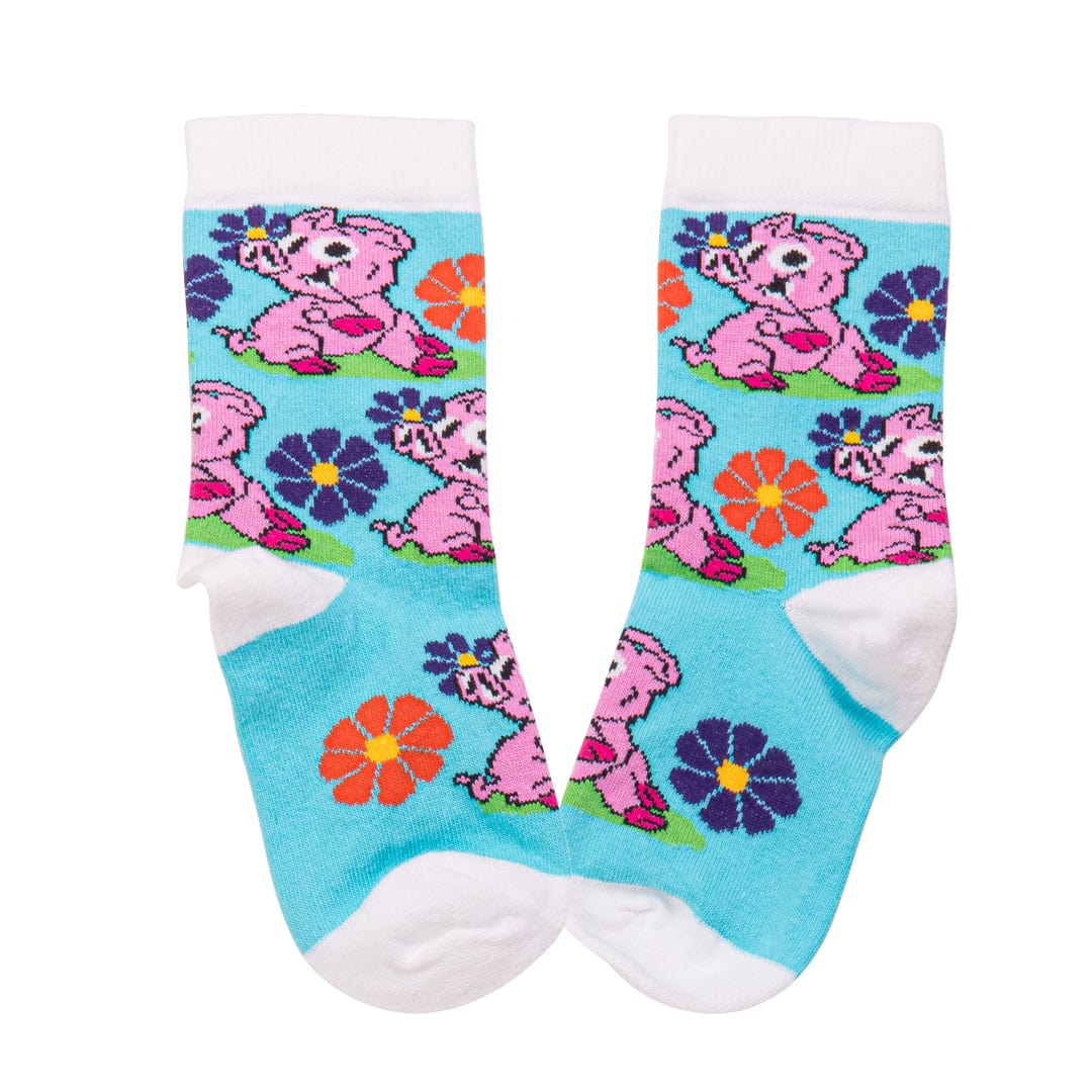 Pig Socks Junior Crew Socks - Teal - Johns Crazy Socks
