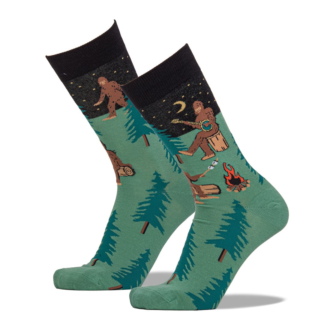 Sasquatch Camp Out Socks Men's Crew Sock - Johns Crazy Socks
