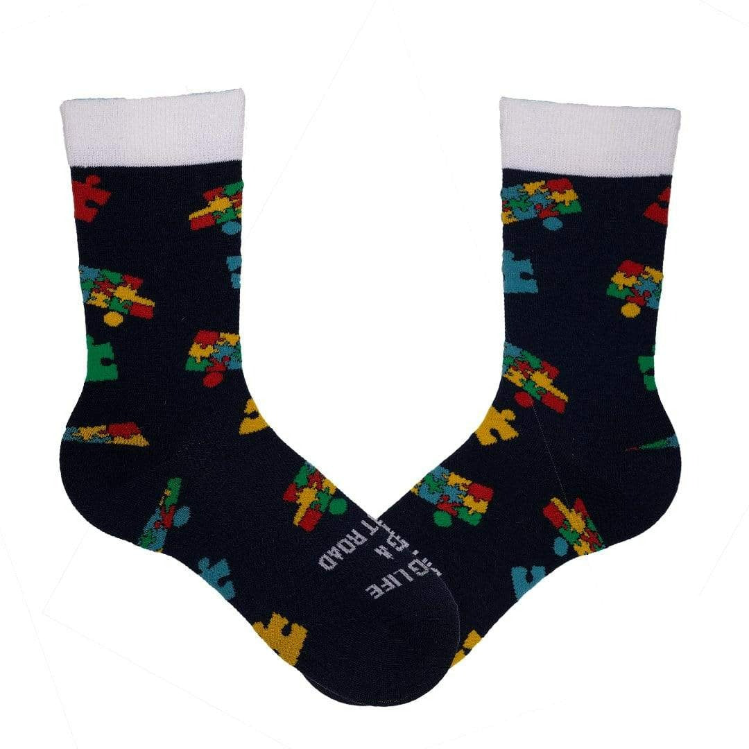 Bus Puzzle Piece Autism Awareness Unisex Crew Socks - Women's / Navy ...
