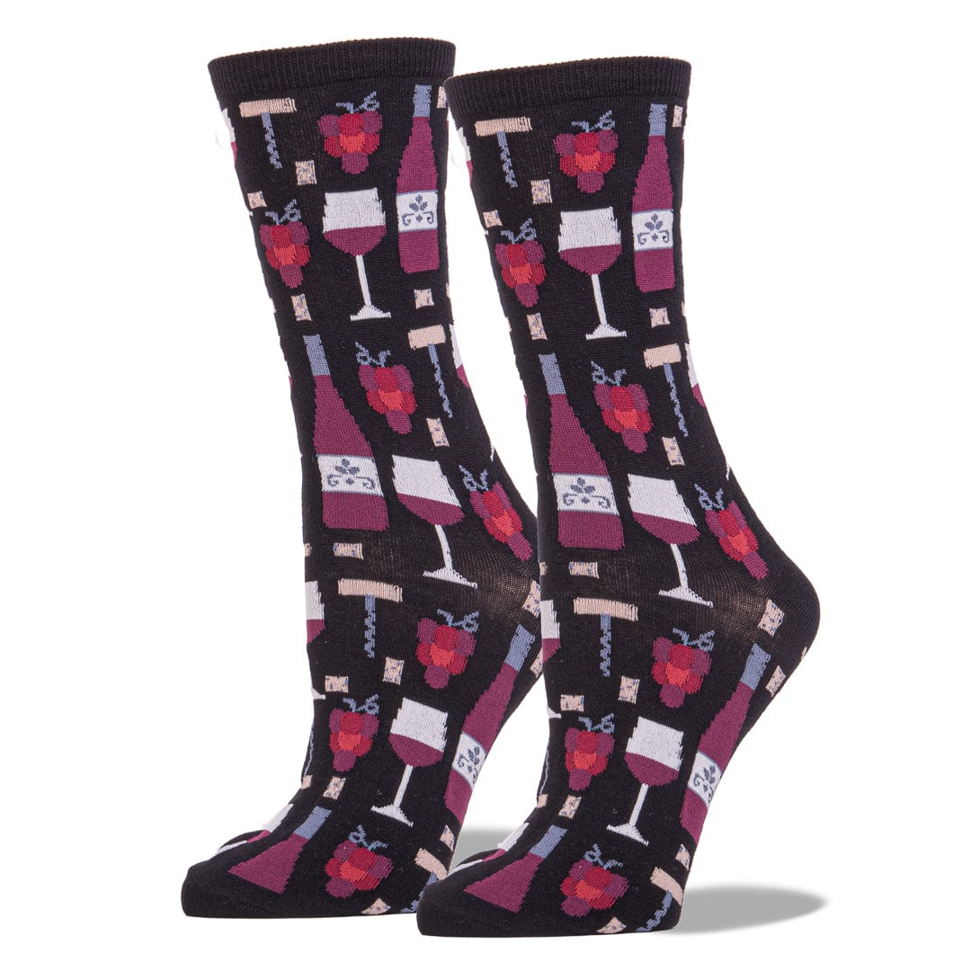 Wine Socks Women's Crew Sock - black - Johns Crazy Socks