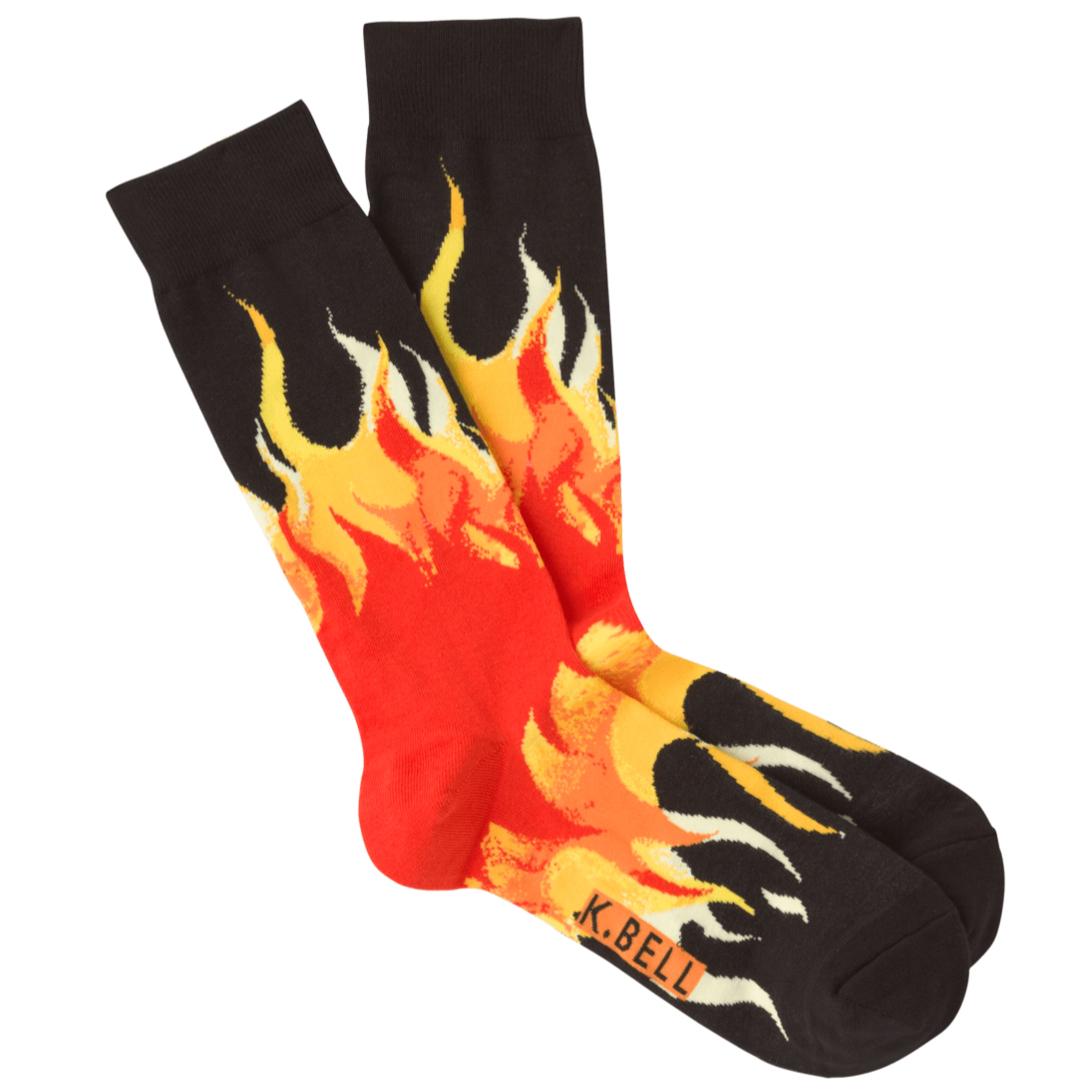 Fire Flames Men's Crew Socks - Black - Johns Crazy Socks
