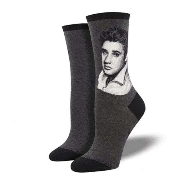 Elvis Portrait Socks Women's Crew Sock - Black - Johns Crazy Socks